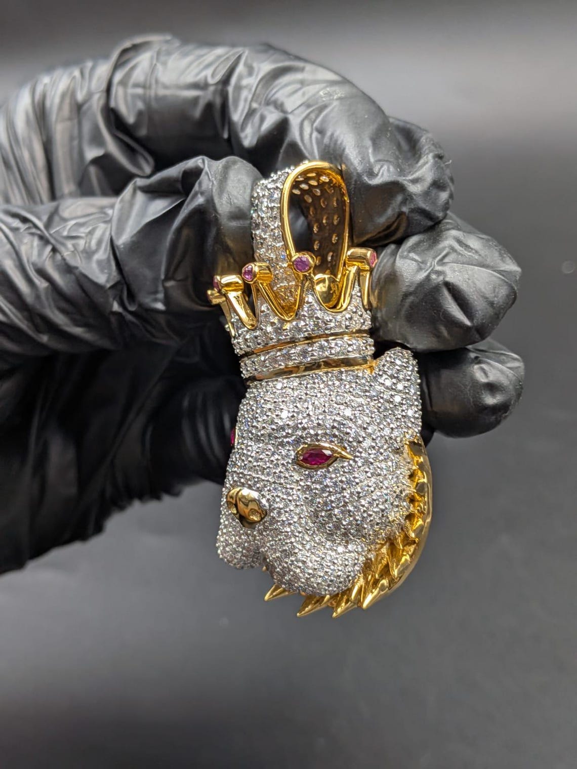 Iced Out Lion Head Moissanite Pendant – Ruby Eyes, 14K Gold Plated - Etsy