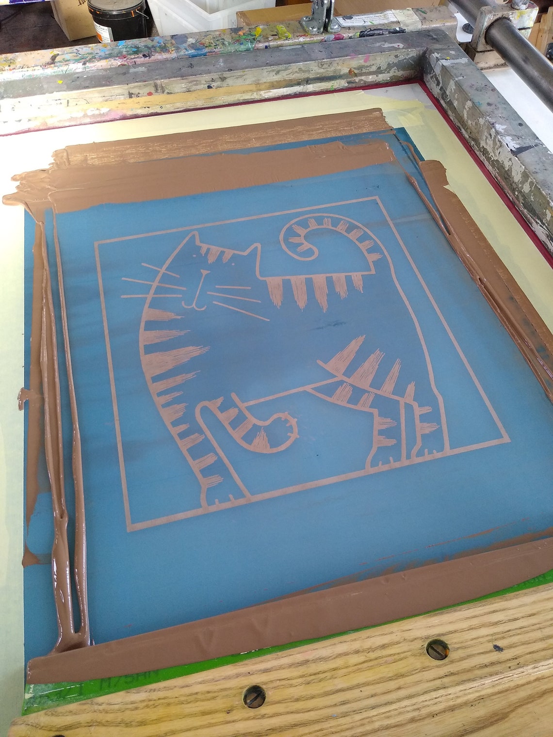 Catachino tabby cat hand printed tabby cat screen print cat | Etsy