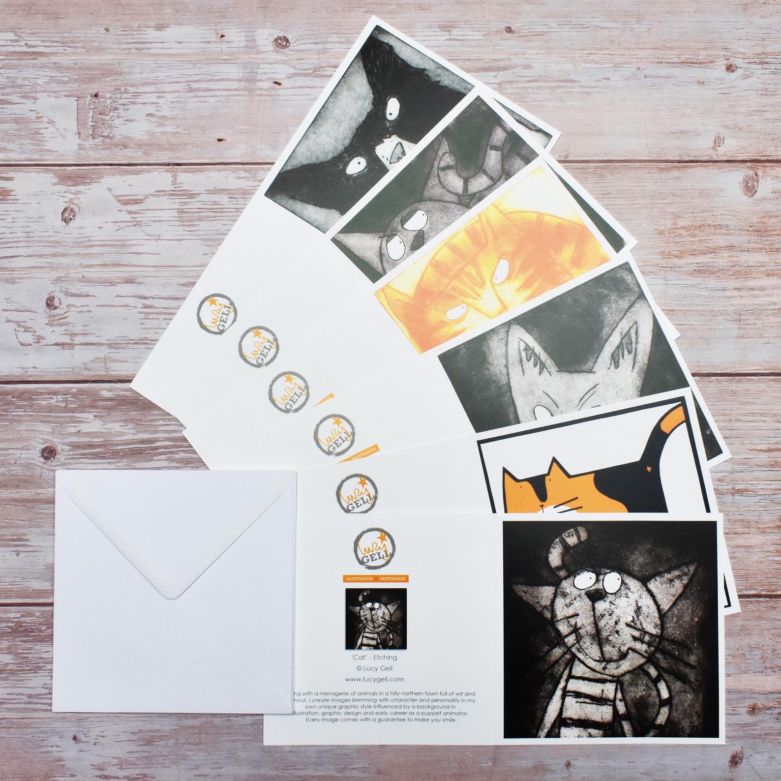 Cat Art Cards Multipack of 6 - Cat Greeting Cards, Cat Cards, Funny Cat ...