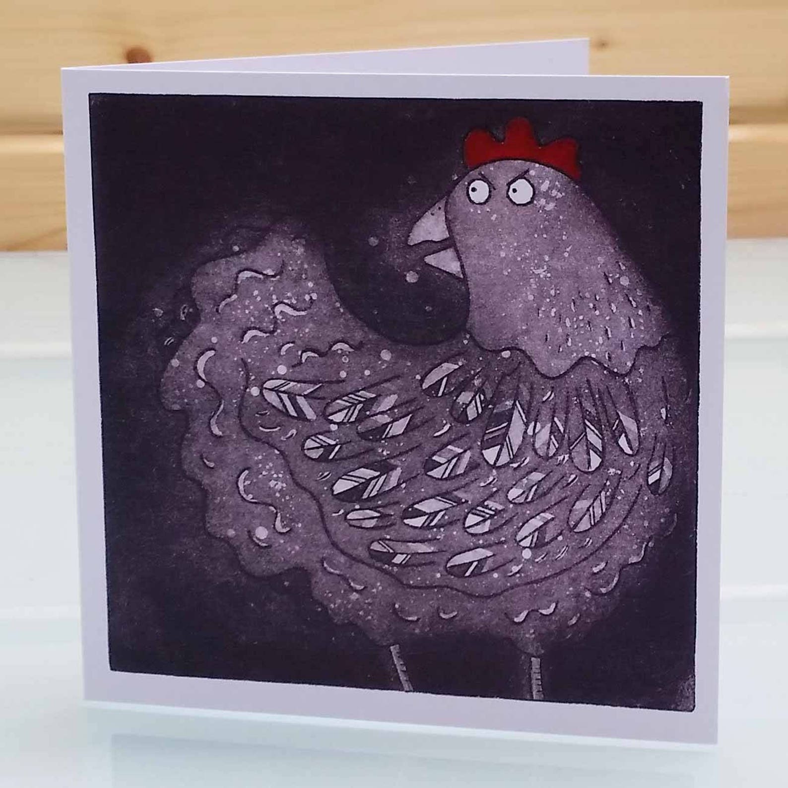 Cluck Chicken Card, Blank Inside Card, Hen Card, Angry Chicken Greeting ...