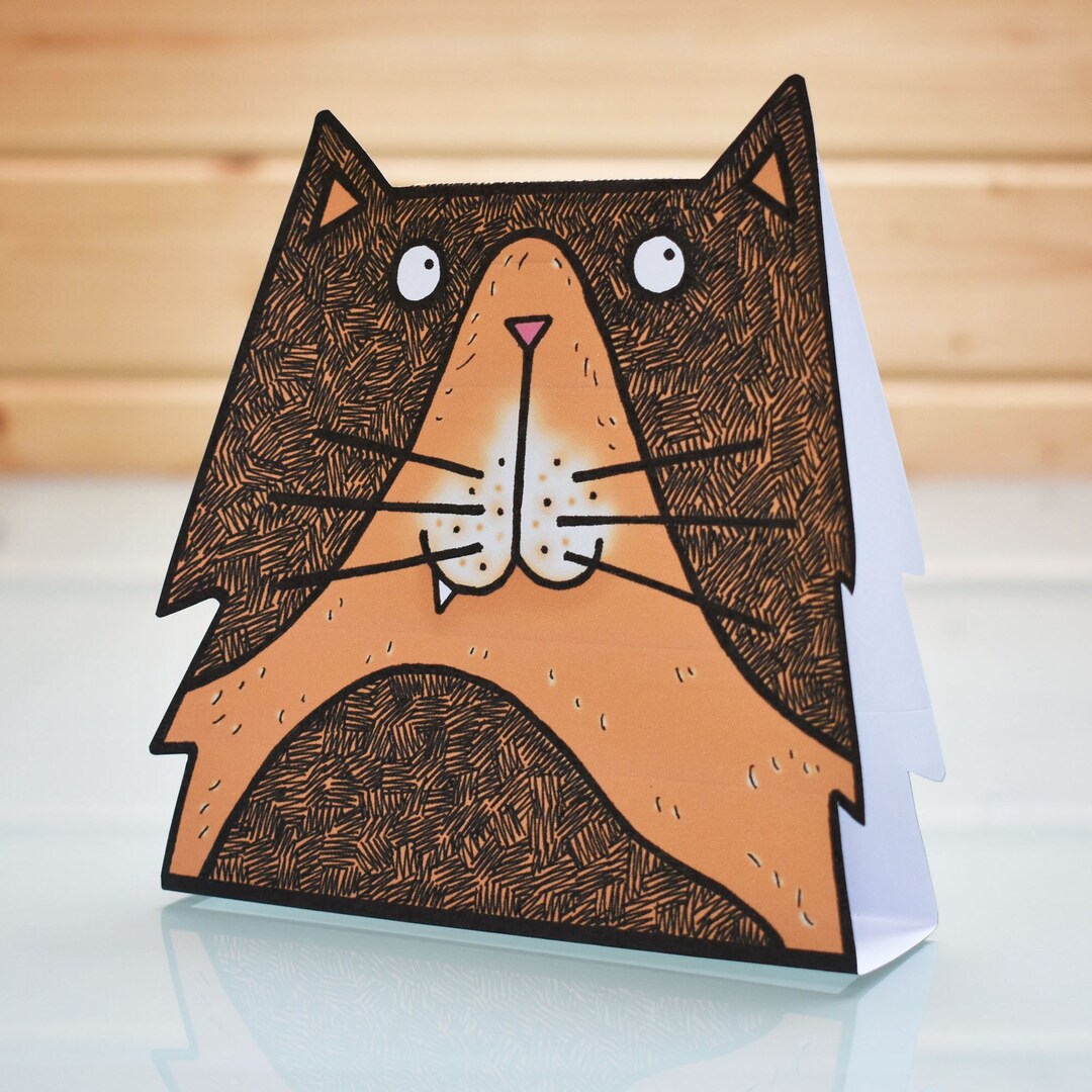 3D Cat Card - Folding Popup Blank Inside, Cat Greeting Card, Cat Card ...
