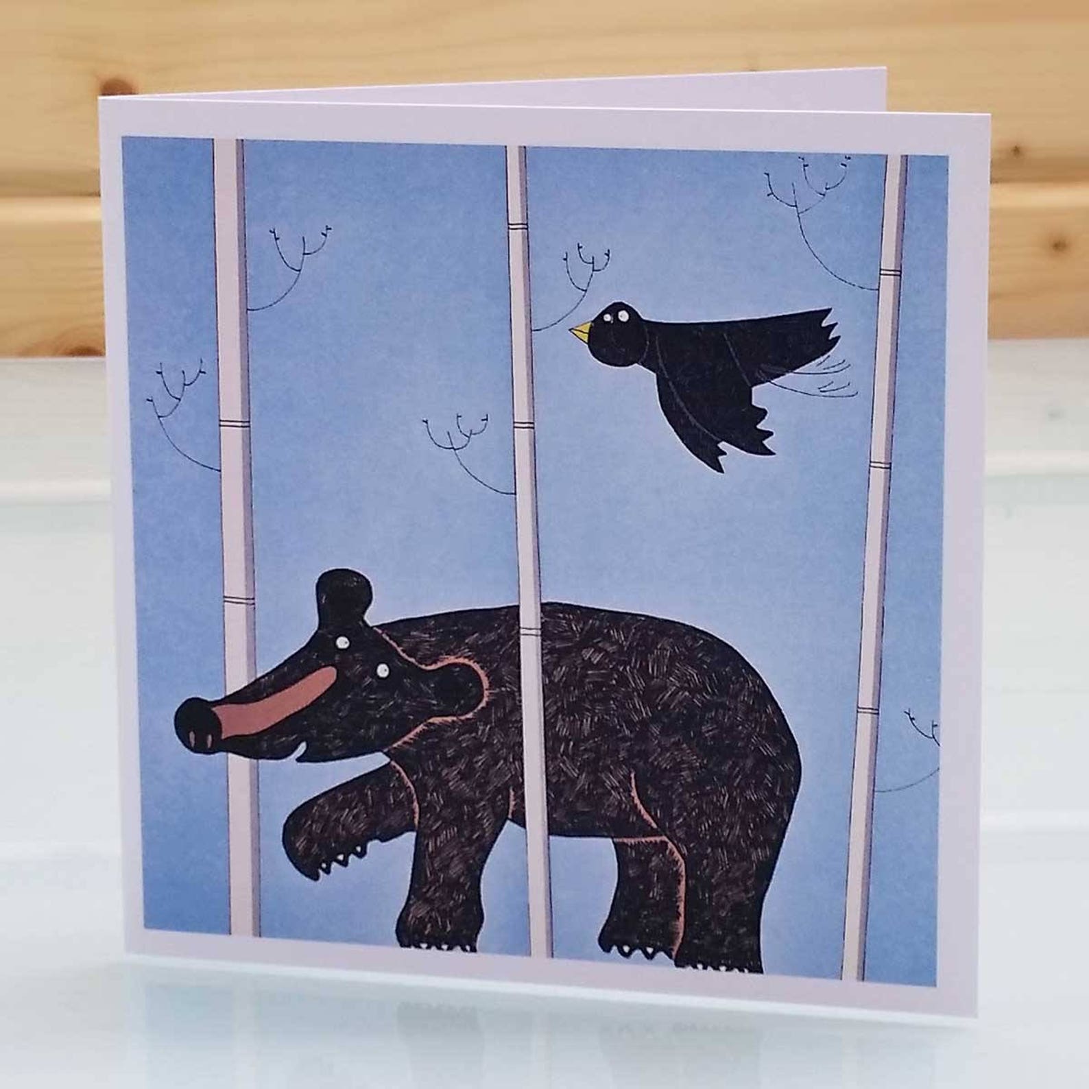 Walking Bear Card Blank Inside Card Black Bear Card Bear - Etsy