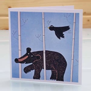Walking Bear Card Blank Inside Card, Black Bear Card, Bear Greeting ...