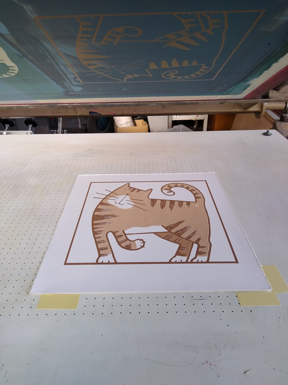 Catachino tabby cat hand printed tabby cat screen print cat | Etsy