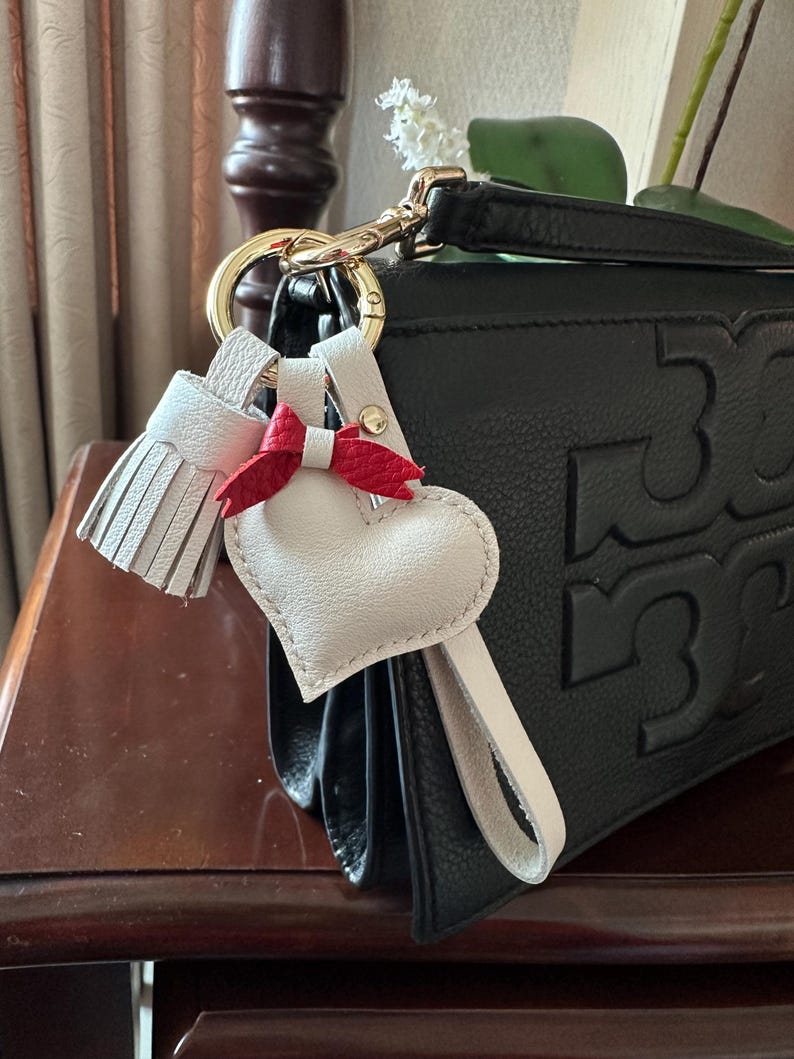 Handmade Goat Leather Heart Bag Charm, Tassel Purse Charm, Car ...