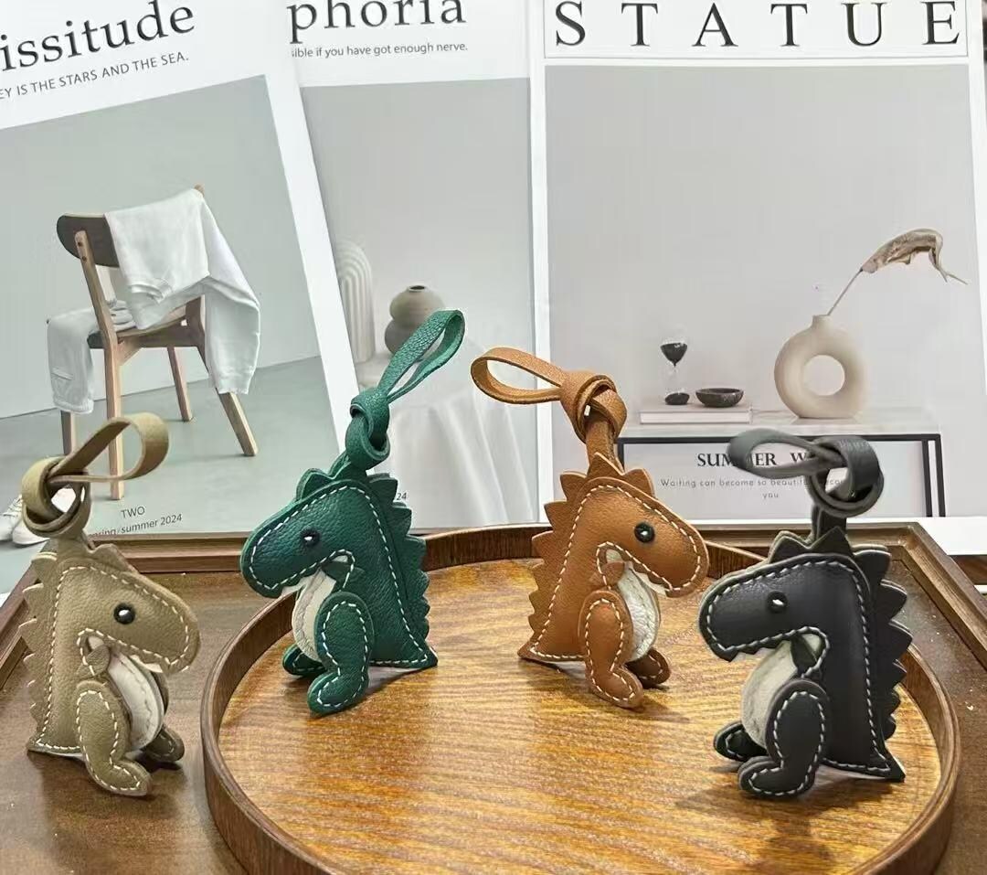 Handmade Goat Leather Dinosaur Charm, Baby Dragon Bag Keychain, Car ...