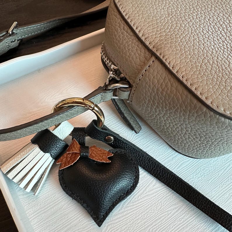 Handmade Goat Leather Heart Bag Charm, Tassel Purse Charm, Car ...