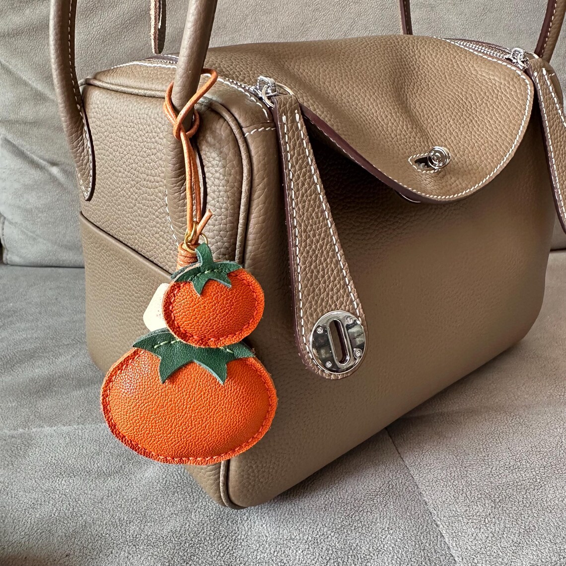 Handmade Cowhide Leather Persimmon Charm, Cute Fruit Purse Charm - Etsy