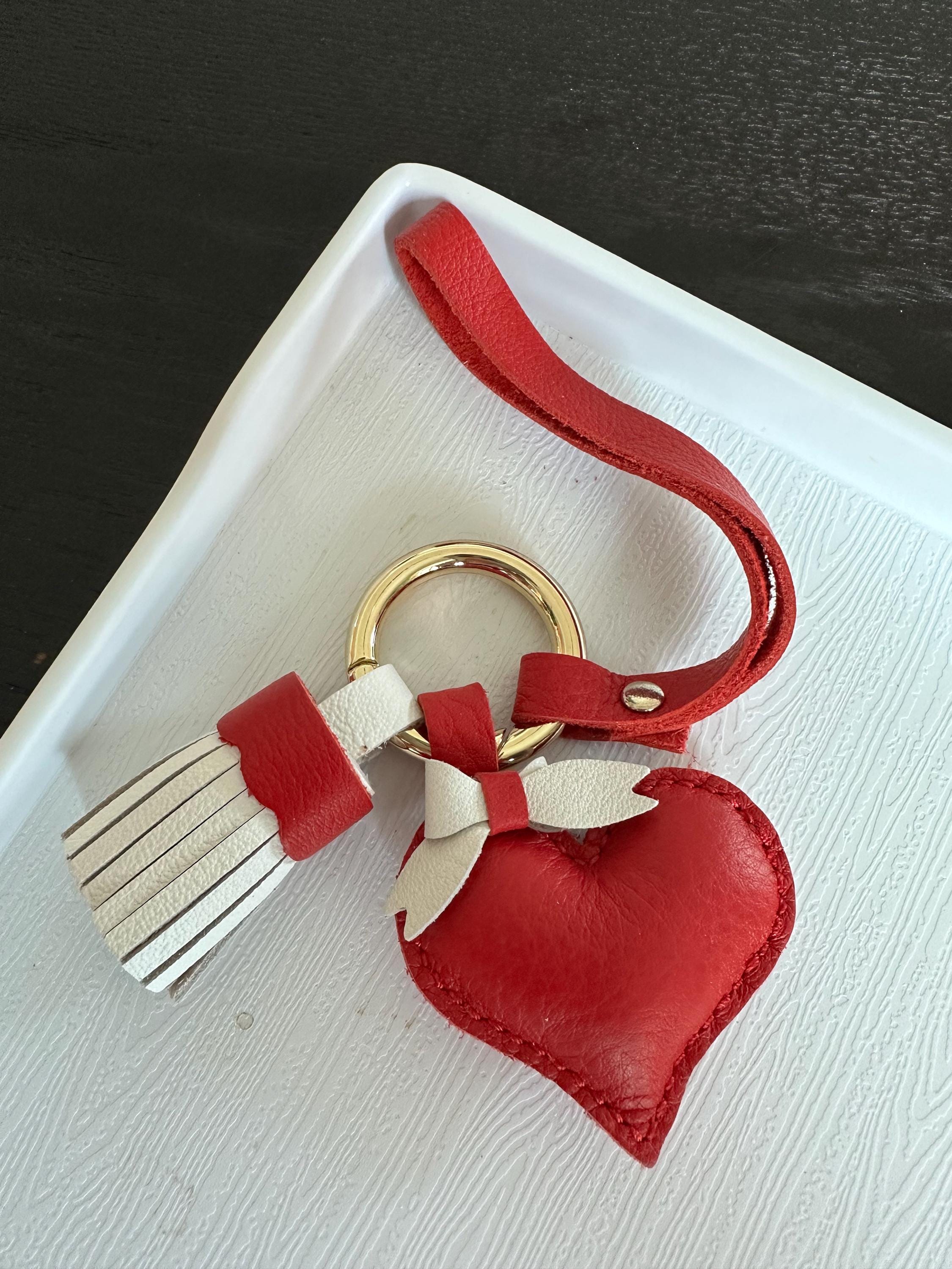Handmade Goat Leather Heart Bag Charm, Tassel Purse Charm, Car ...