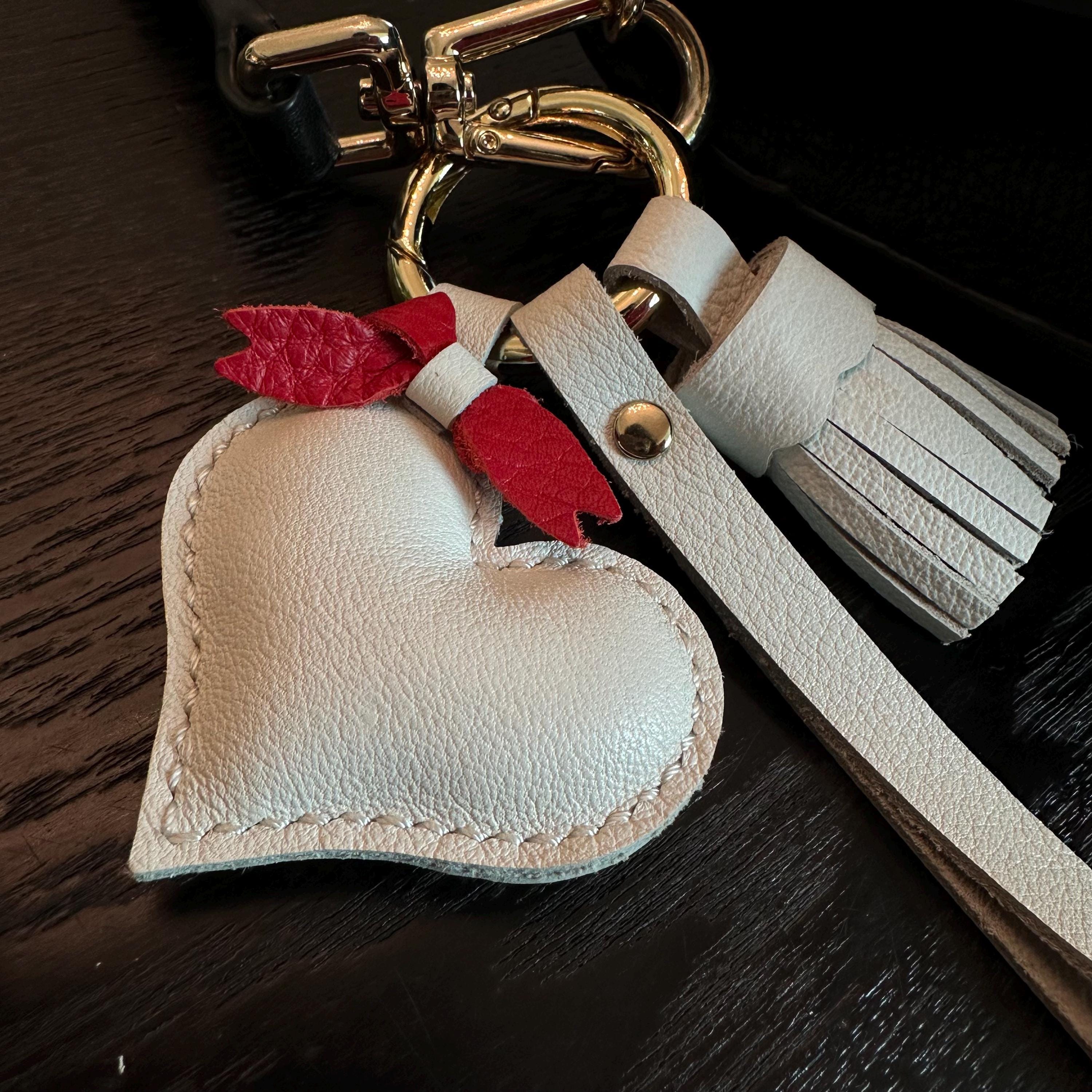 Handmade Goat Leather Heart Bag Charm, Tassel Purse Charm, Car ...