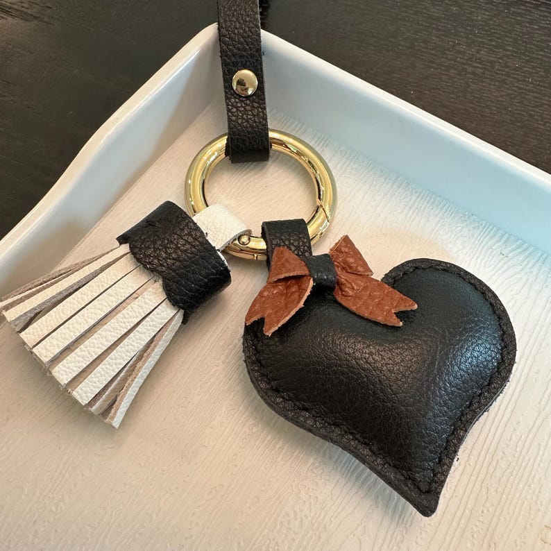 Handmade Goat Leather Heart Bag Charm, Tassel Purse Charm, Car ...