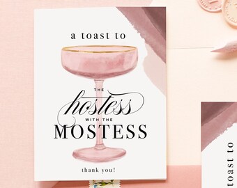 Hostess Thank You Card Blush Pink Champagne Glass Card Thank You Card ...