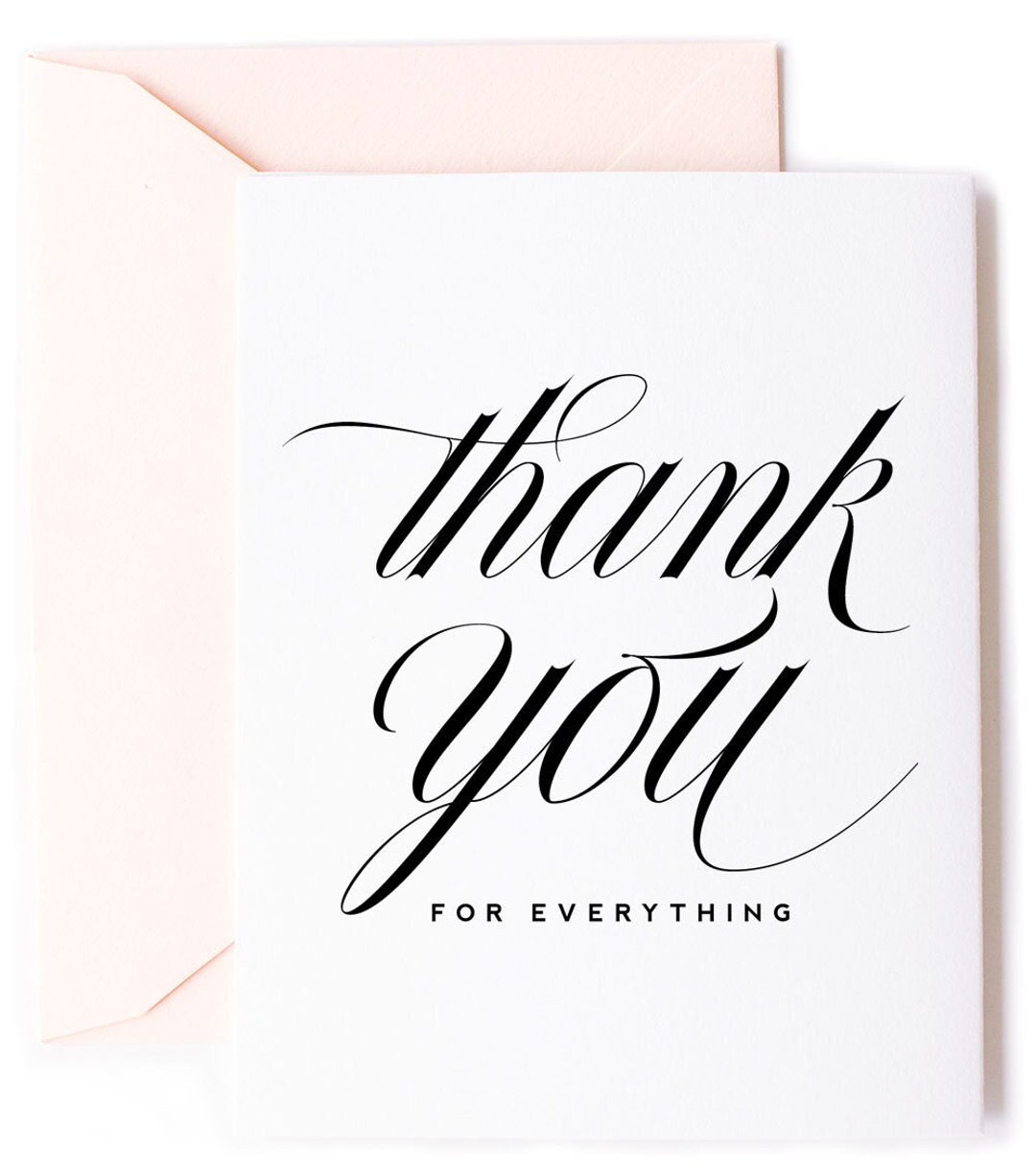 Thank You for Everything Classic Thank You Card Blush and Black Card ...
