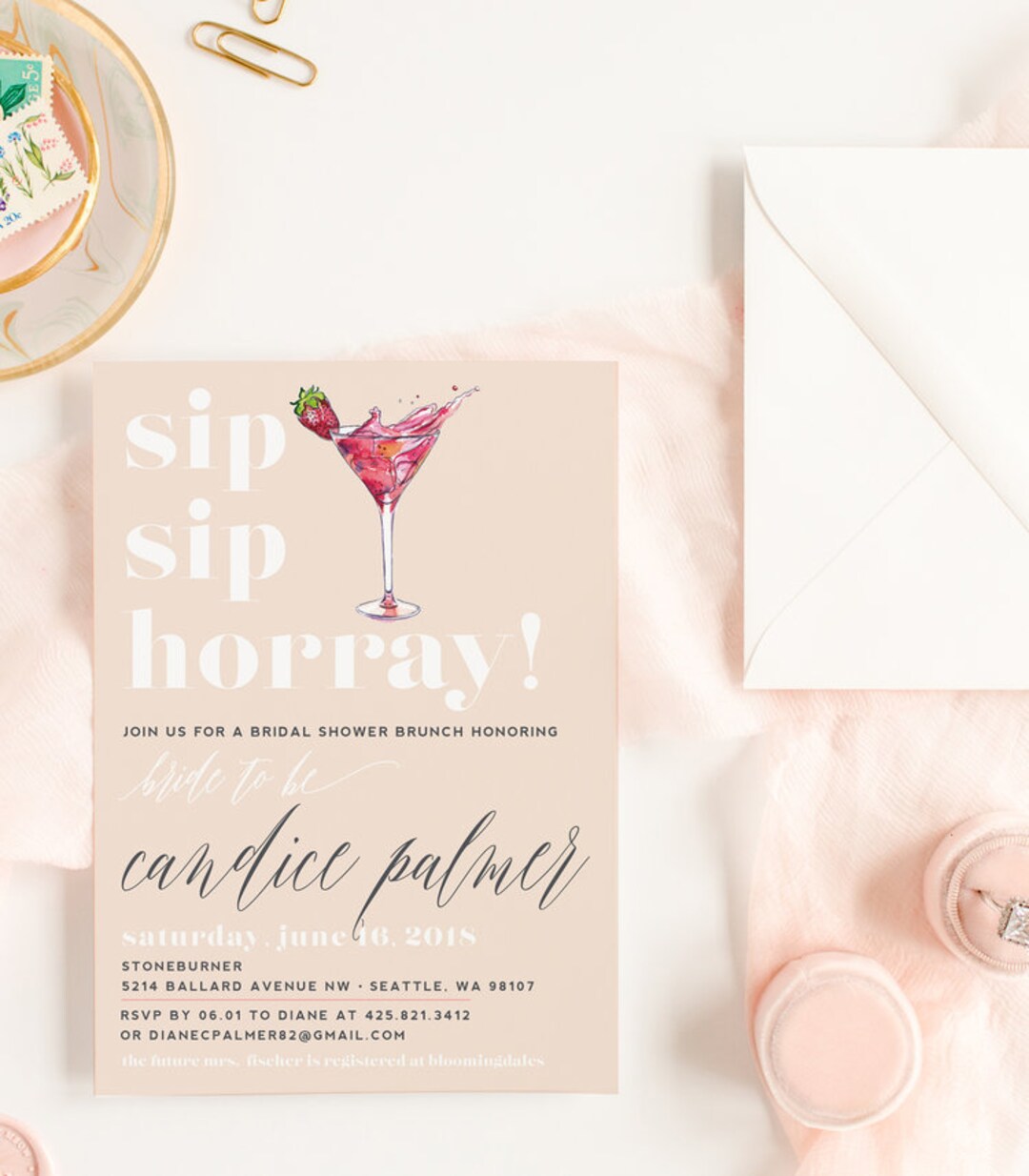 Sip Sip Hooray Fancy Cocktail Bridal Shower Invitation for - Etsy