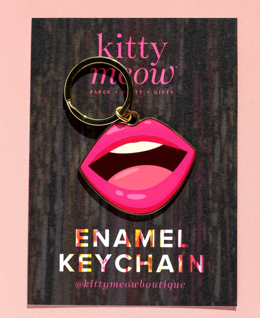 Hot Pink Lips Keychain, Cute Gold Enamel Keychain & Bag Charm | Fancy ...