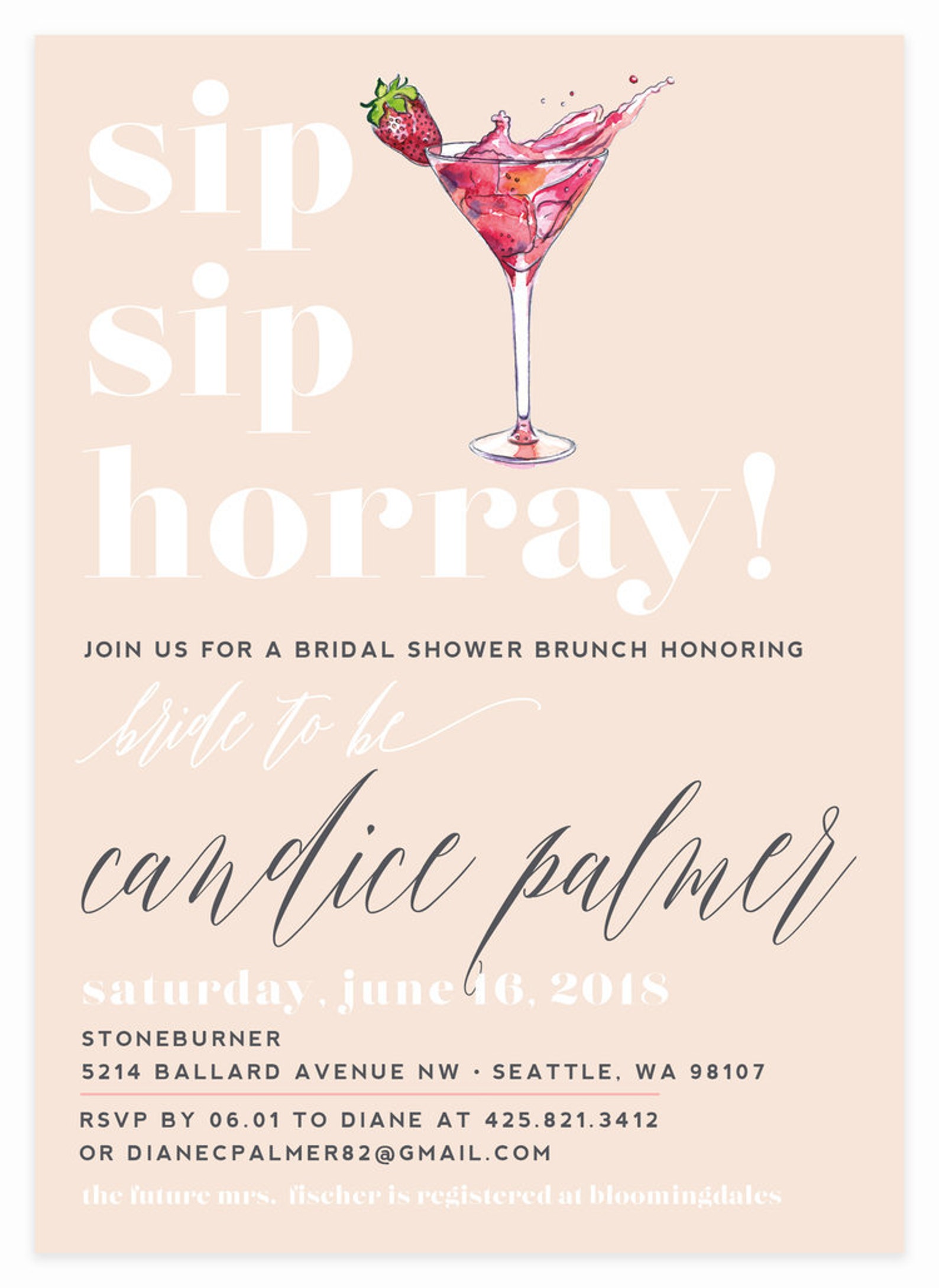 Sip Sip Hooray Fancy Cocktail Bridal Shower Invitation for | Etsy