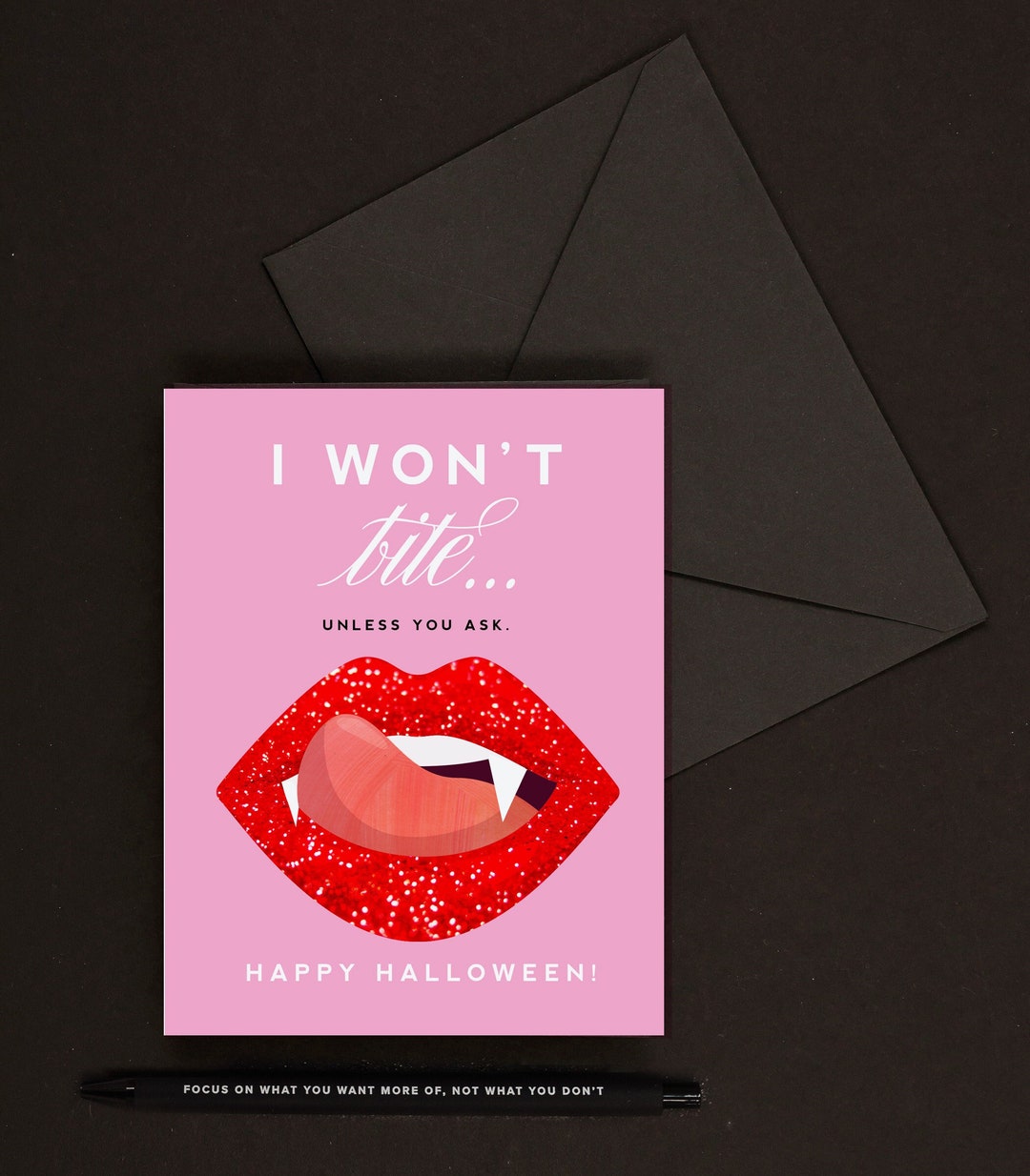 Fall Decor Vampire Bite, Pink Fashionable Halloween Greeting Card ...