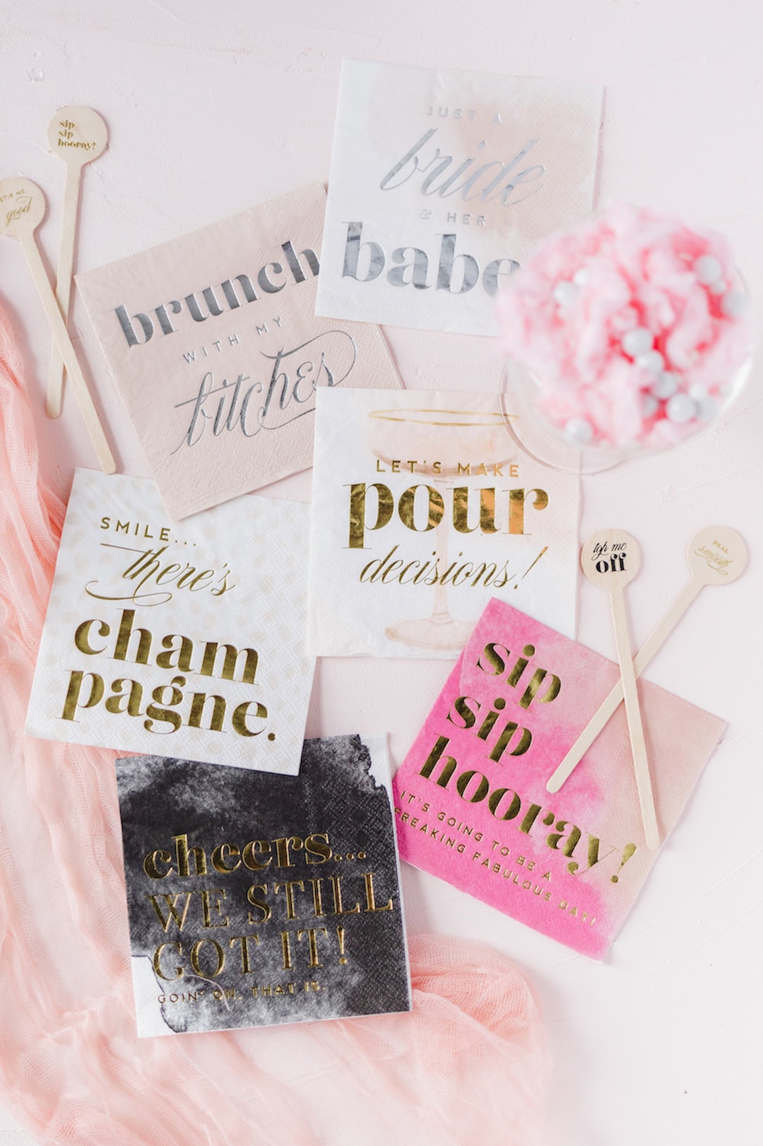 Bright Pink Cocktail Party Napkins, Sip Sip Hooray - Bridal Shower ...