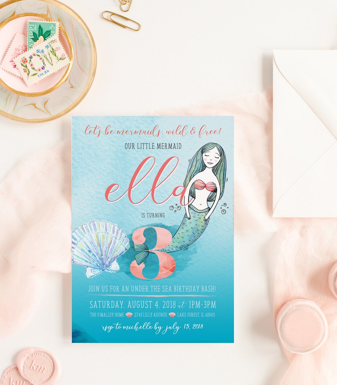 Mermaid Invitation Mermaid Party Invite Under the Sea Party Invitation ...