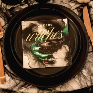 Fall Decor Cheers Witches | Halloween Cocktail Party Napkin | Witchy ...