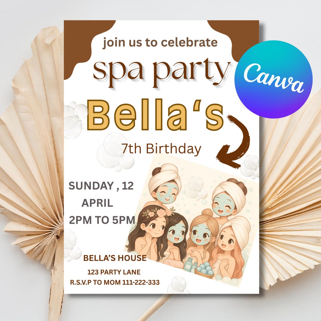 Girls Spa Party Birthday Invitation Template, Pamper Birthday Glam ...