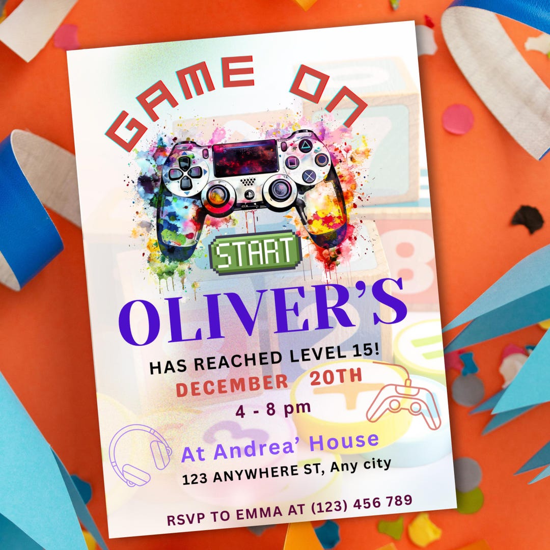 Video Game Birthday Party Invitation Template, Level up Birthday Party ...