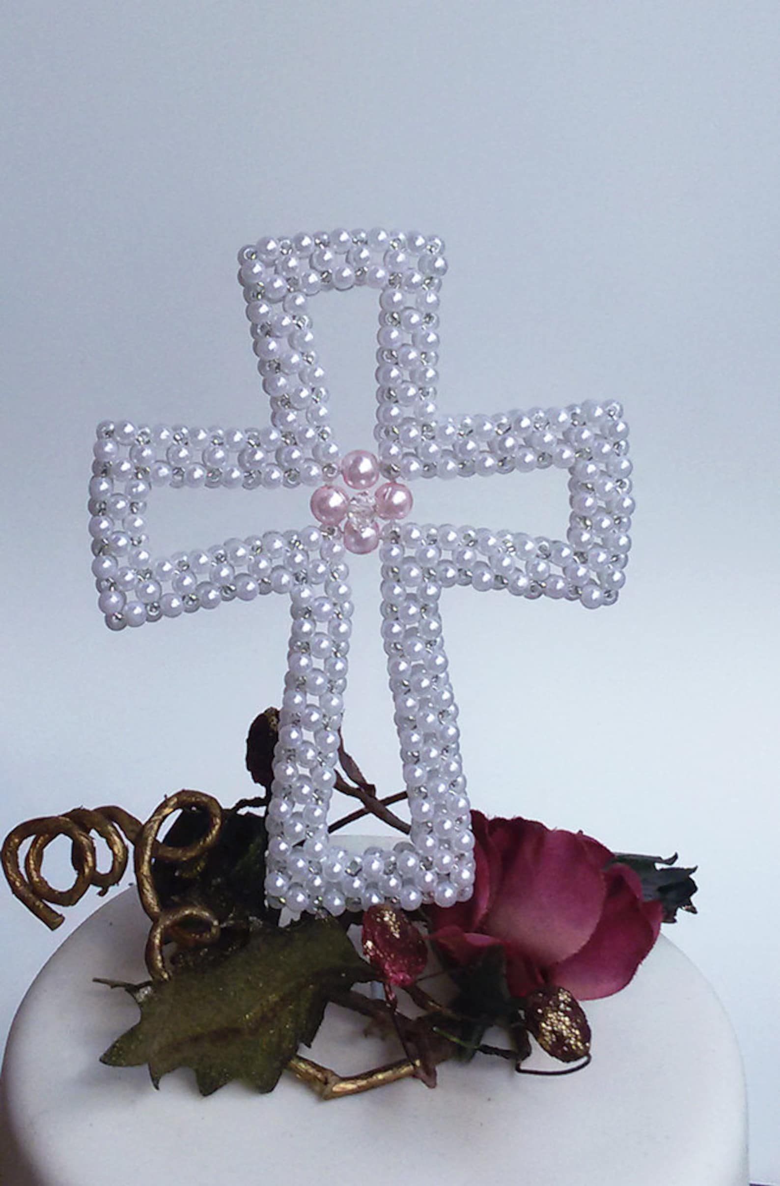 Cross Cake Topper, Pearl Cross Cake Topper, Baptism Cake Topper ...