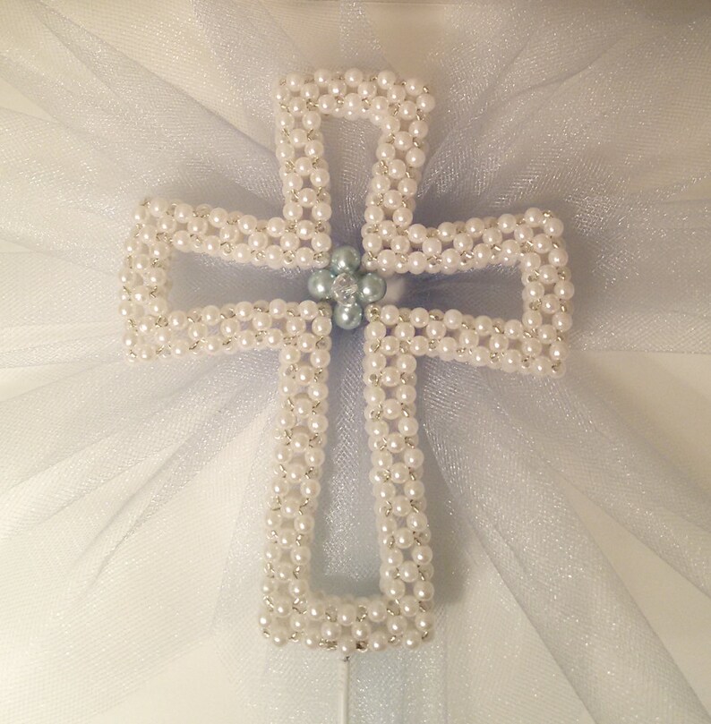 Cross Cake Topper- Pearl Cross Cake Topper - Baptism Cake Topper ...