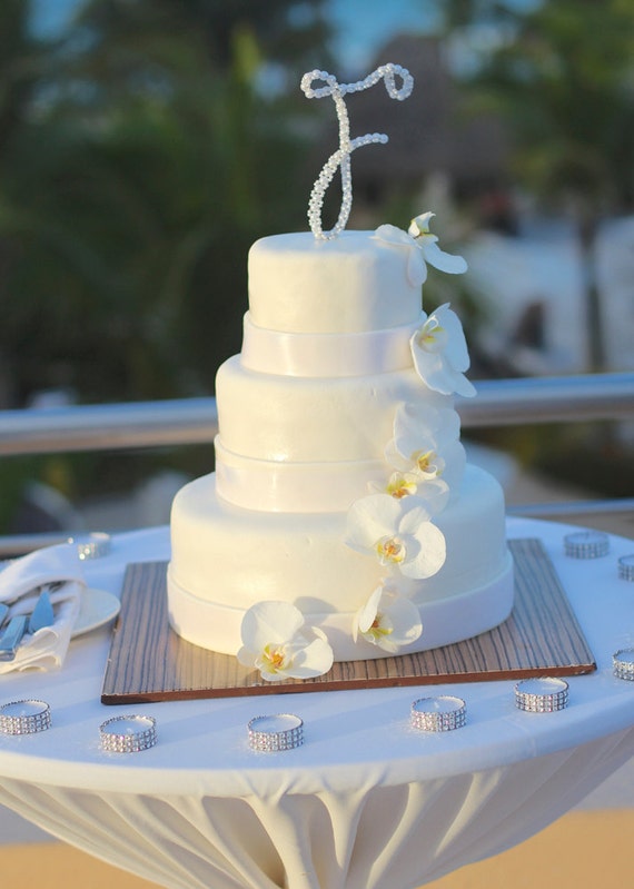 Pearl Monogram Wedding Cake Toppers