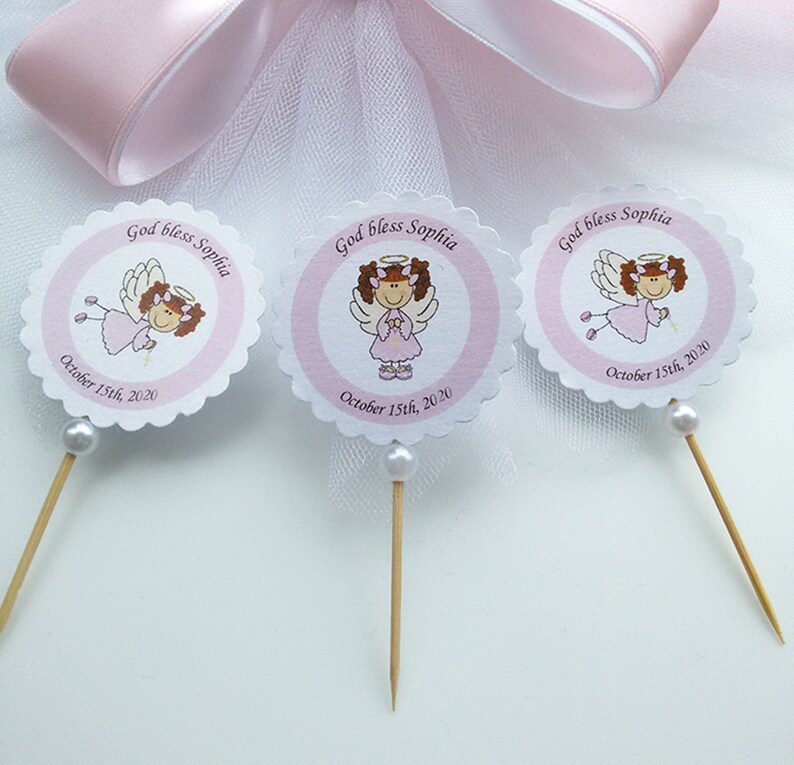 Set of 12 - Angel Cupcake Toppers - Baptism Cupcake Toppers ...