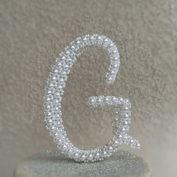 Letter G Cake Topper With Pearls Crystal Florette Accented Porcelain