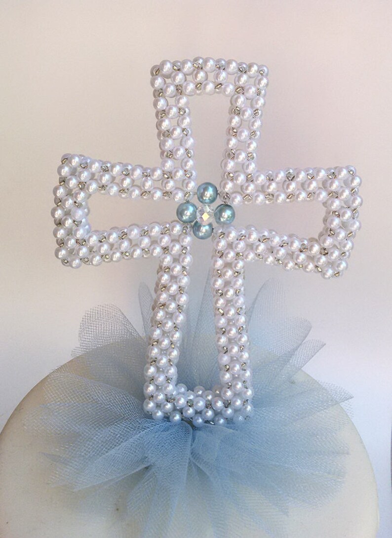 Cross Cake Topper- Pearl Cross Cake Topper - Baptism Cake Topper ...