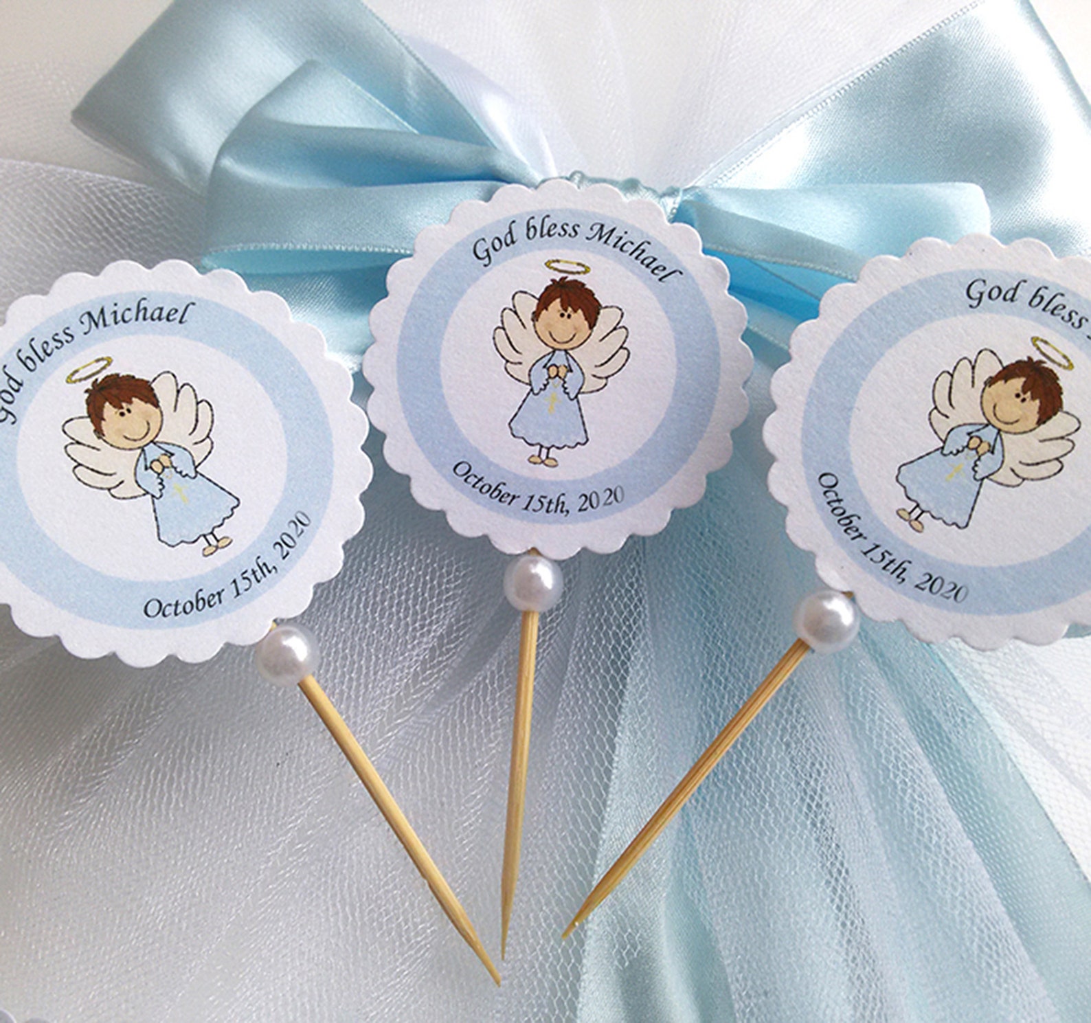 Set of 12 Angel Cupcake Toppers Baptism Cupcake Toppers - Etsy