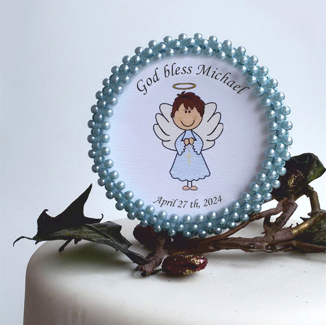 Baptism Boy Cake Topper, Personalized Cake Topper, Angel Cake Topper ...