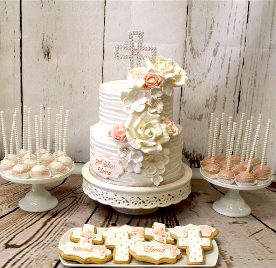 Cross Cake Topper, Pearl Cross Cake Topper, Baptism Cake Topper ...
