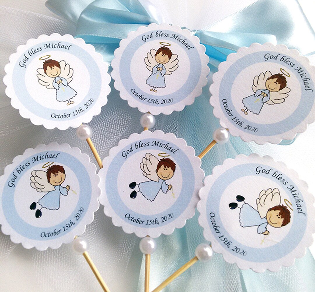 Set of 12 - Angel Cupcake Toppers - Baptism Cupcake Toppers ...