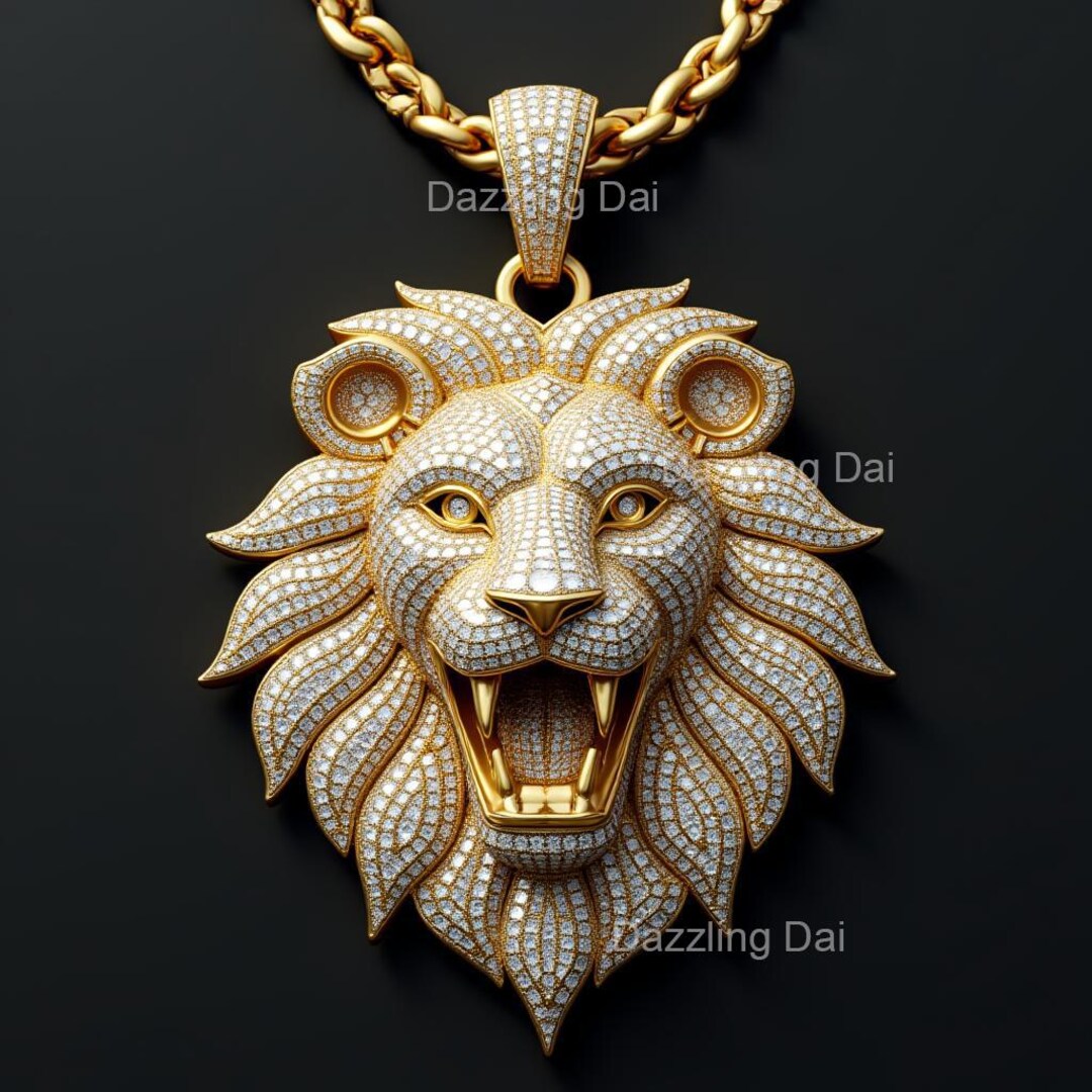 Iced Moissanite Lion Head Pendant: 14k Gold Plated Hip Hop Necklace - Etsy