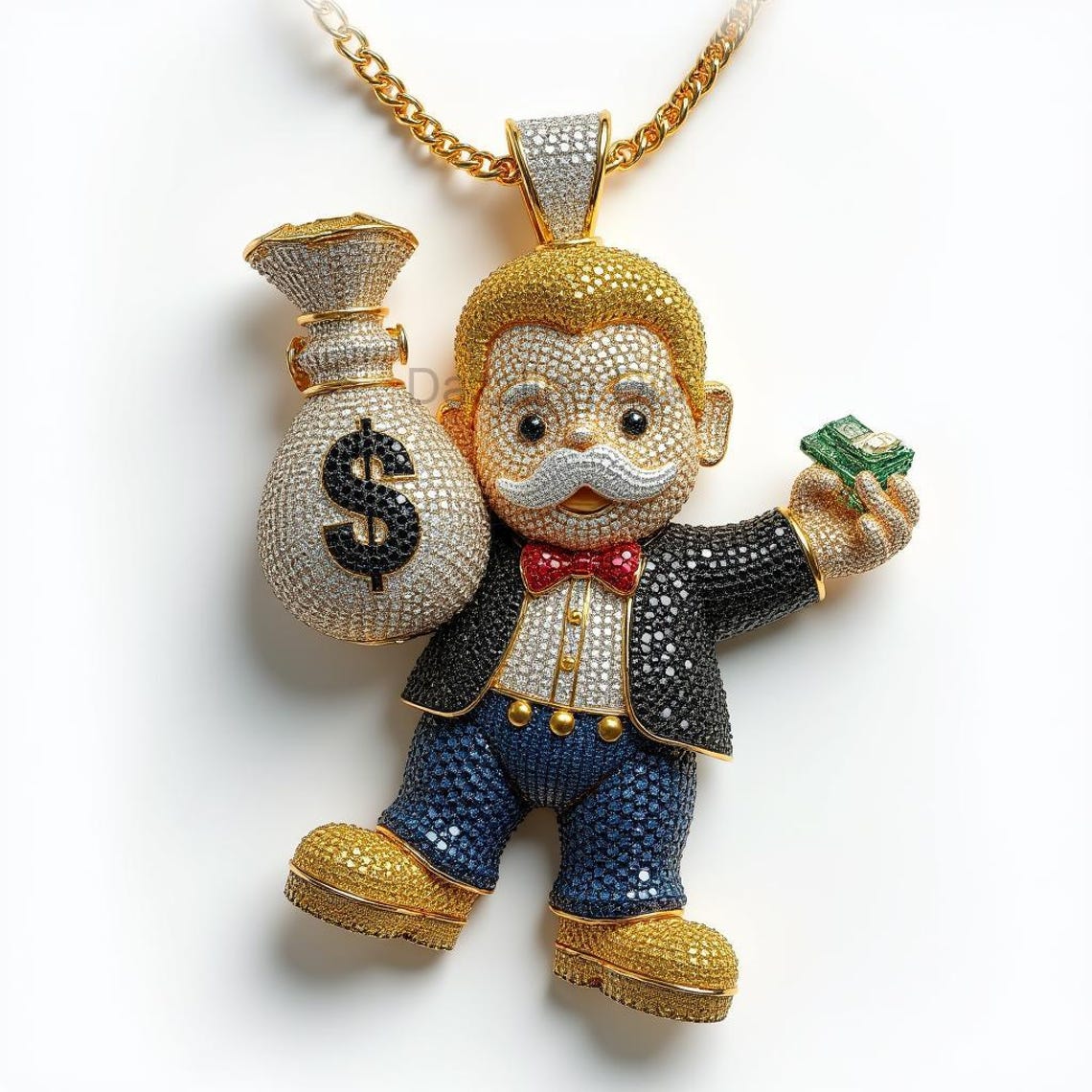Iced Out Monopoly Man Pendant: Moissanite Money Bag Necklace, 14k Gold ...