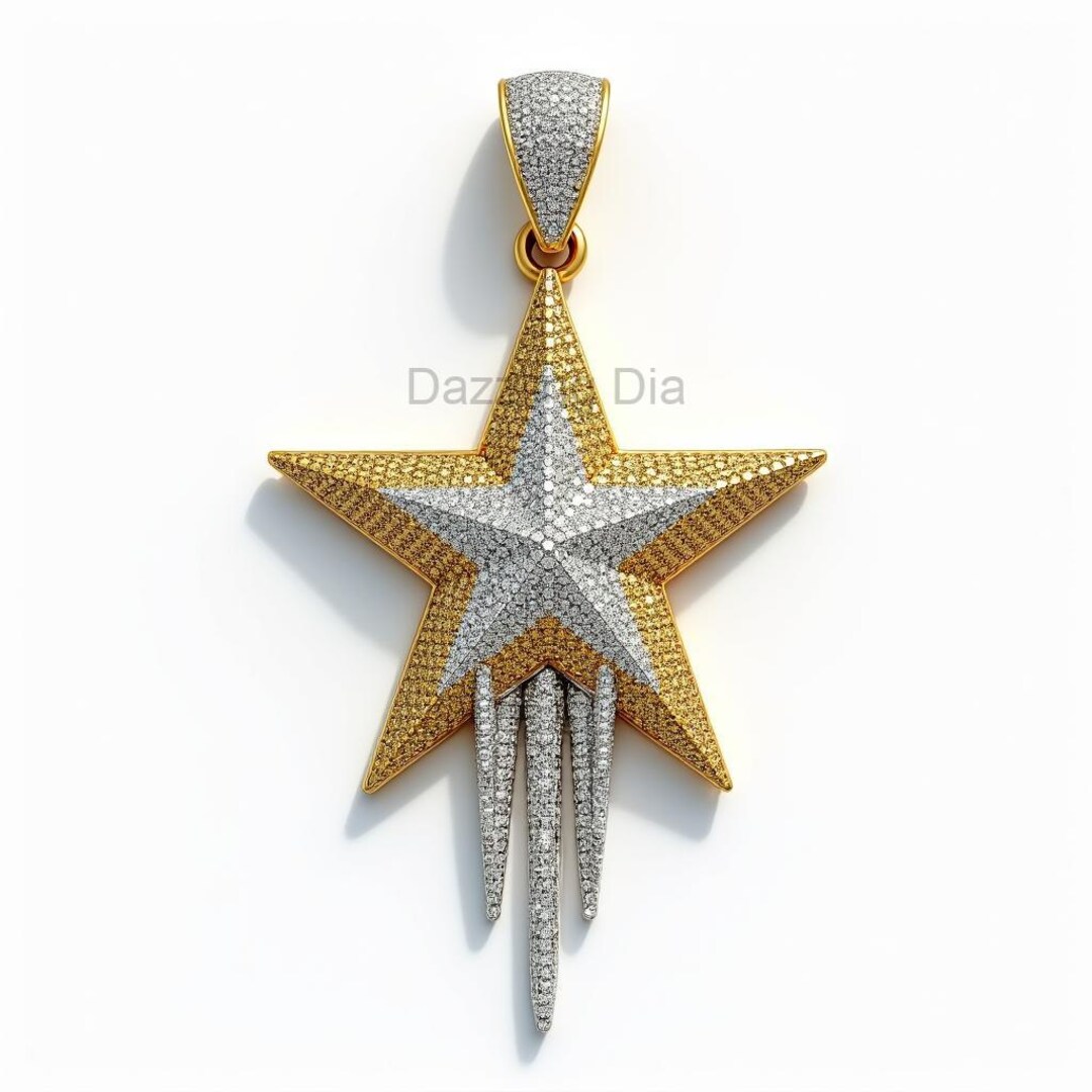 Dripping Star Moissanite Pendant: Two-tone 14k Gold Plated Hip-hop ...