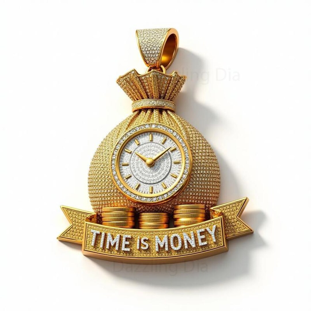 Moissanite "time is Money" Pendant | Dazzling Money Bag Necklace | 14K ...