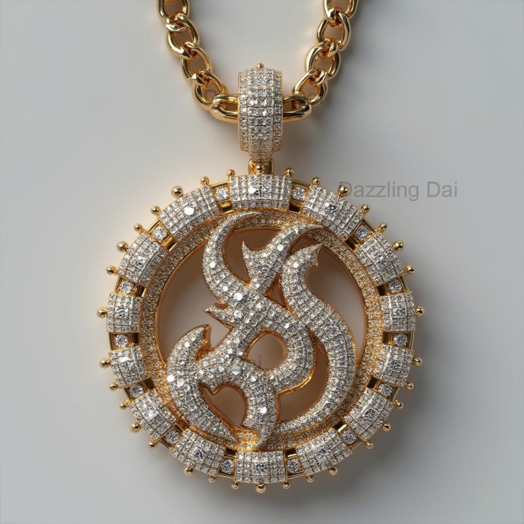 Iced Moissanite "bb" Medallion Pendant: 14K Gold Plated Sterling Silver ...