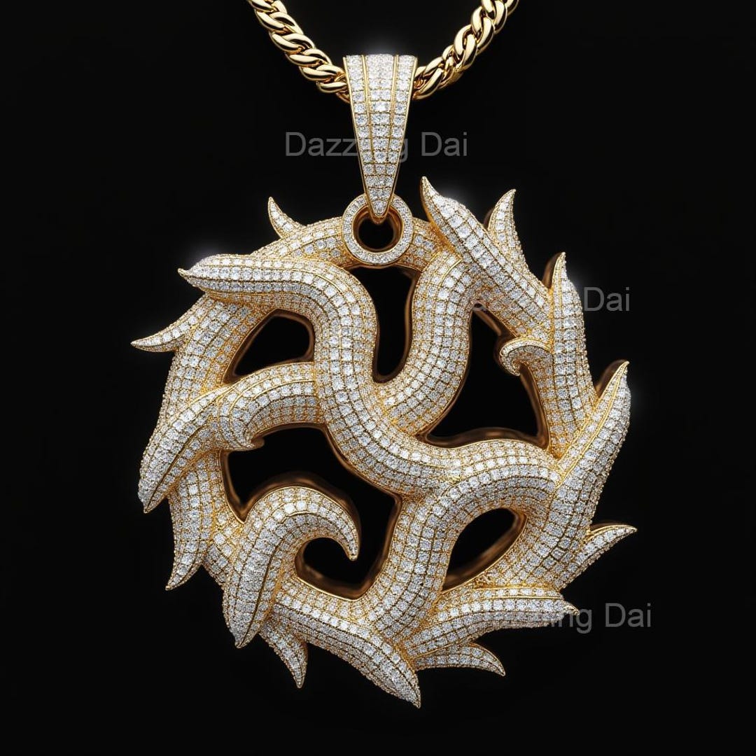 Iced Out Moissanite Medallion: 14K Gold Plated Sterling Silver Thorn ...