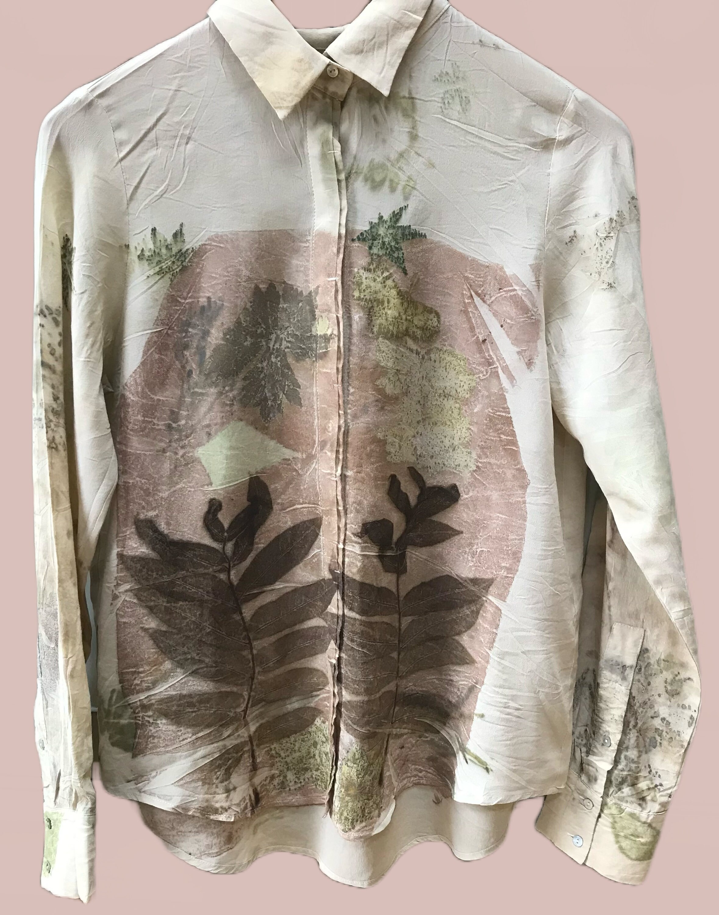 Ecoprint Silk Blouse, Bespoke in Pale Lemon, Green and Red Tones ...