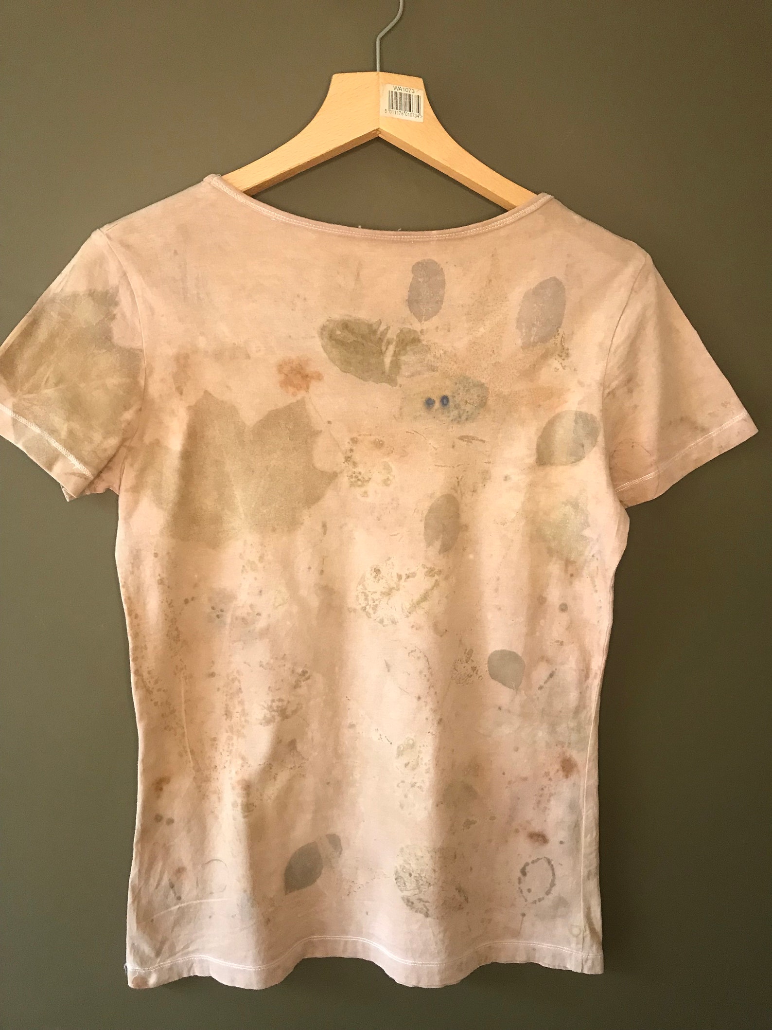 Plant-dyed and Eco-printed Cotton T Shirt, Blue and Chestnut Tones, One ...