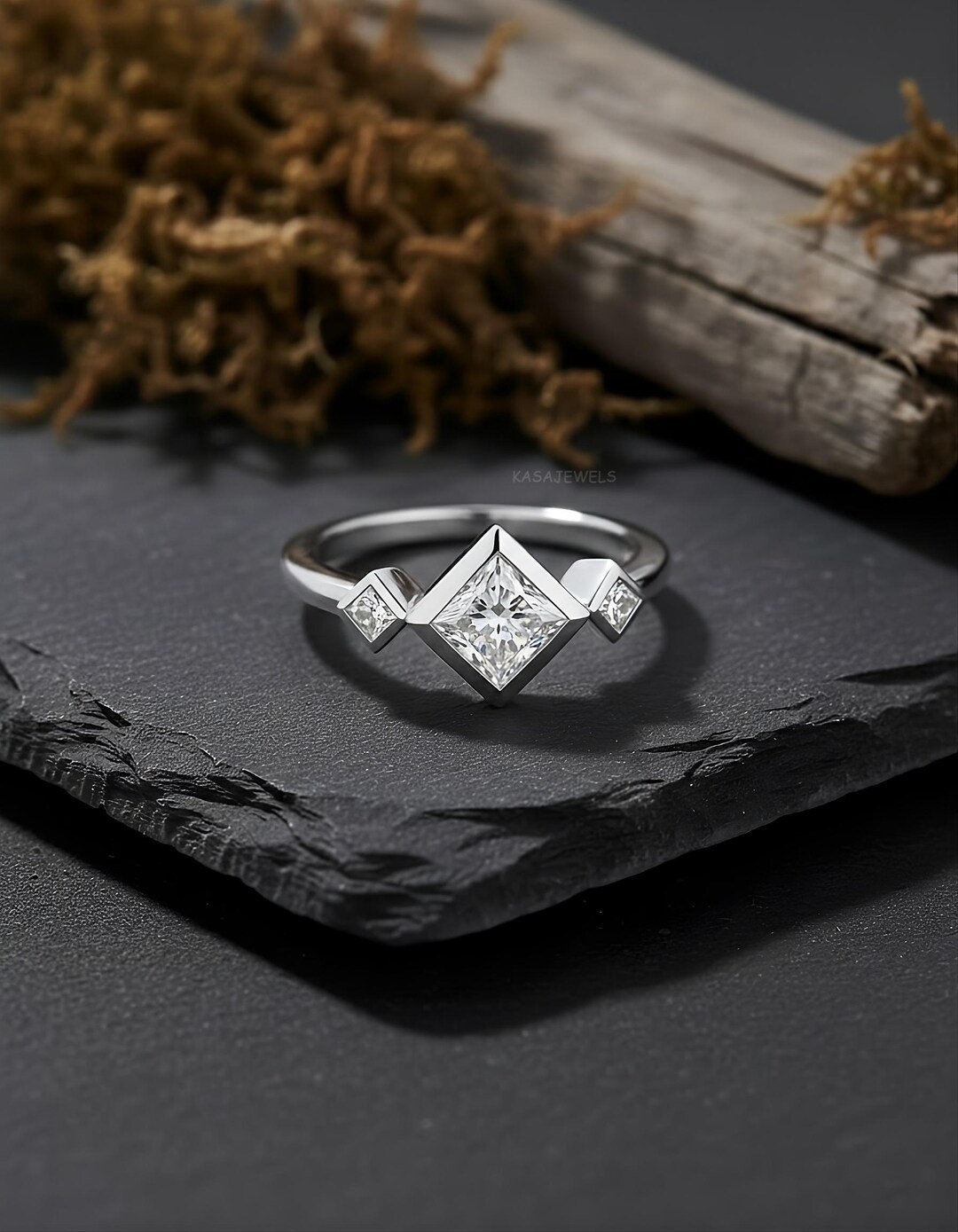 Princess Cut Three-stone Kite-set Ring - Etsy