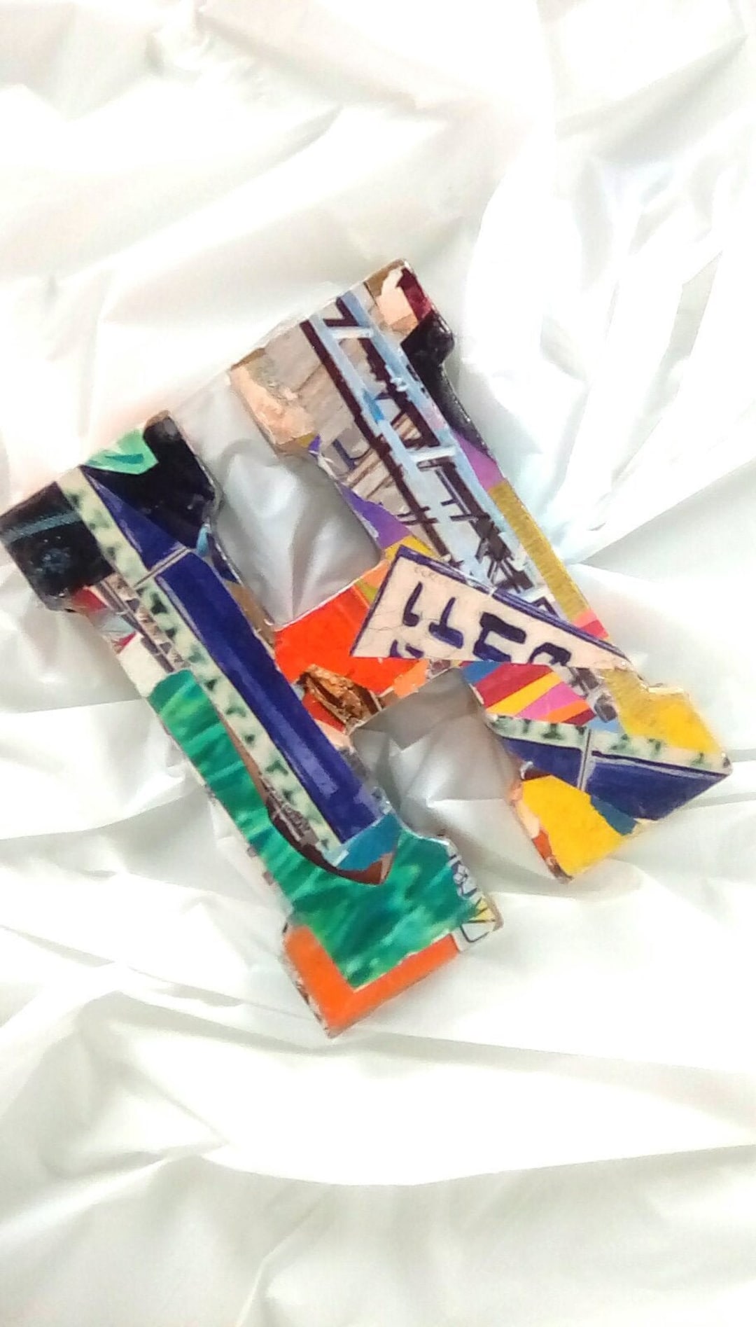 Colorful, Wooden Letter "h" Collaged With Scraps of Magazine Pages. - Etsy