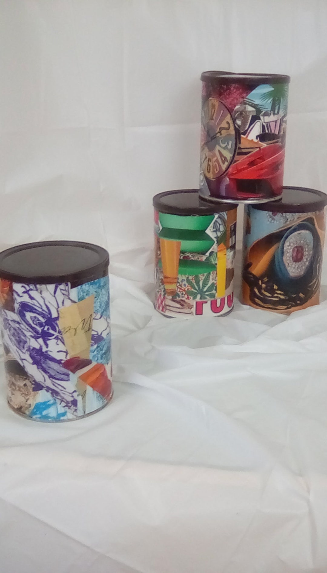 Canned Storage Bin Upcycled Colorful Collaged Storage or Bin - Etsy