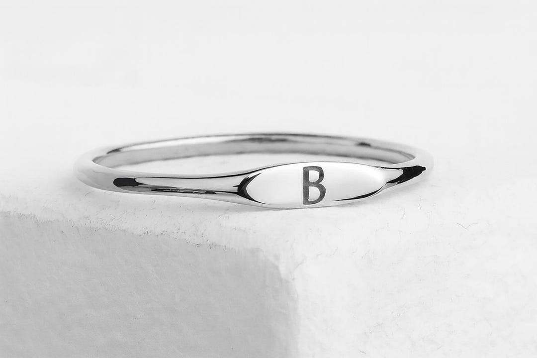 Personalized Initial Ring, Custom Letter B Ring, Dainty Silver Signet ...