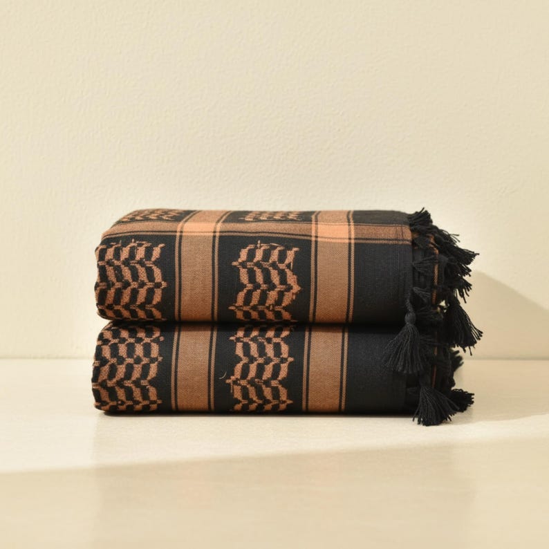 Handmade Palestine Keffiyeh Scarf | Brown & Black Cotton Shemagh - Etsy