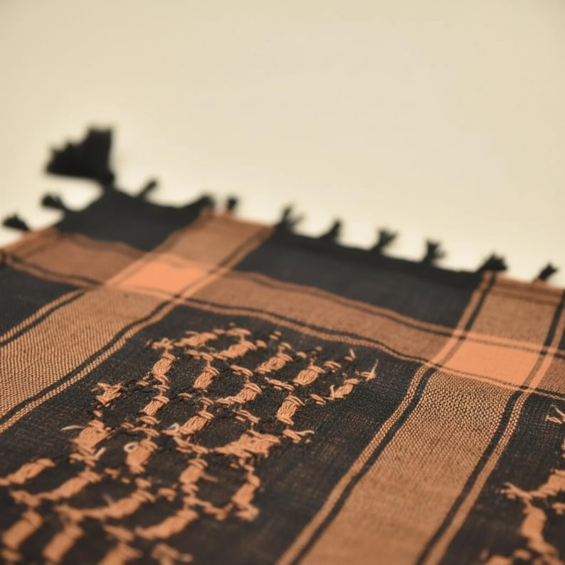 Black Tan Keffiyeh Scarf 48x48 Lightweight Shemagh With Tassels ...